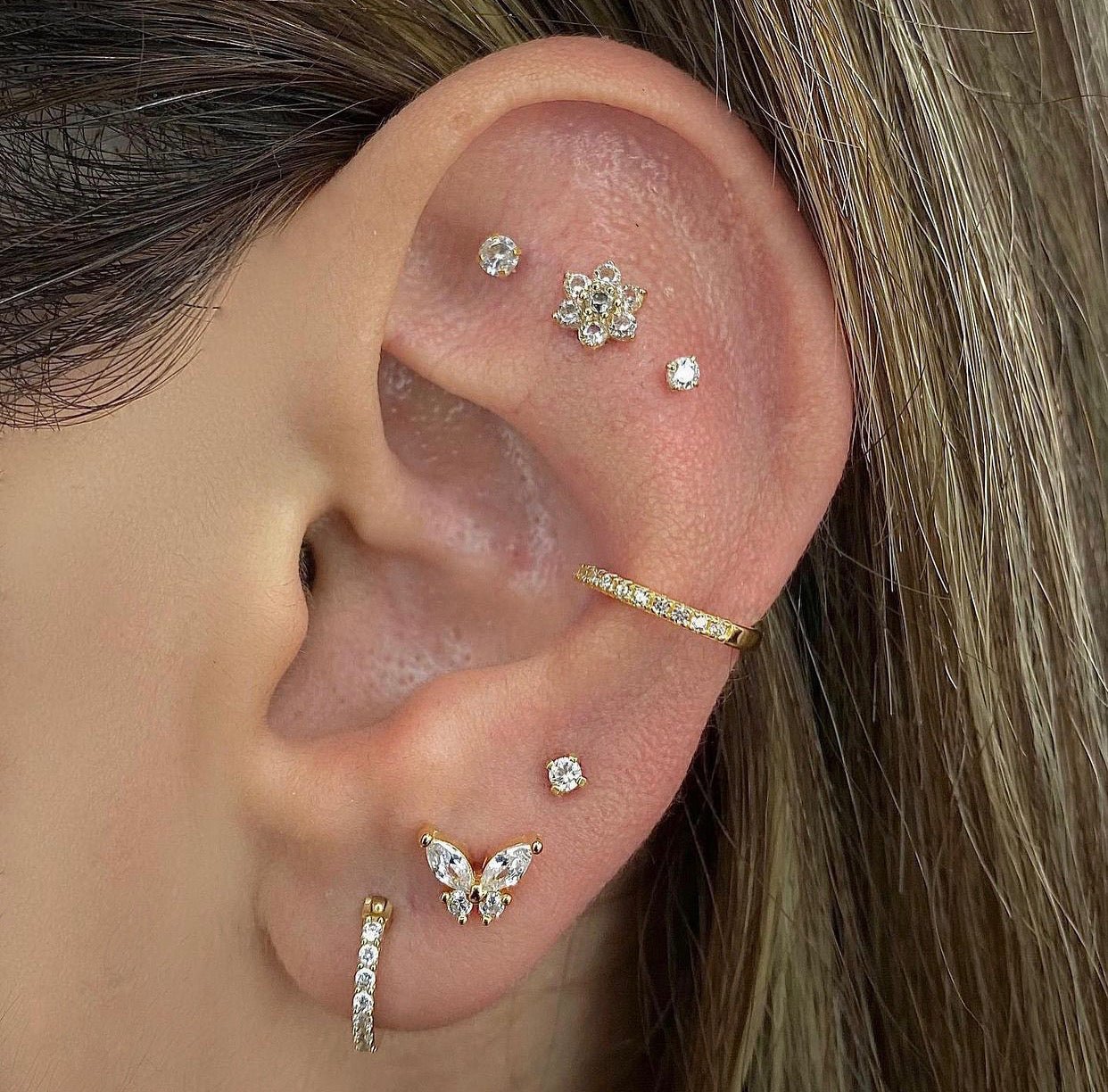 14k Gold Crystal Single Prong Earring Flat Back Lulu Ave